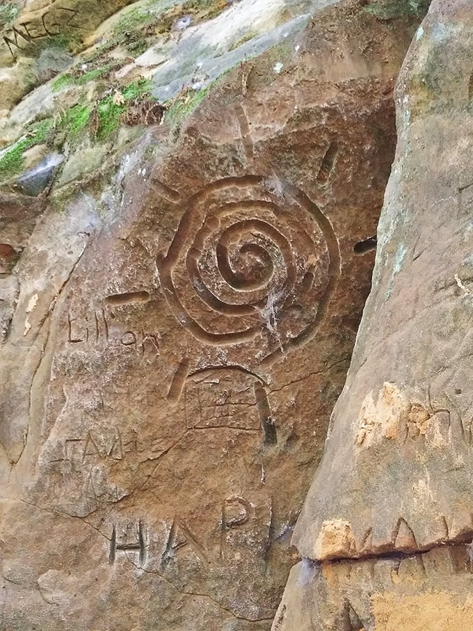 Ancient spiral petroglyphs whisper mysteries from the past—Kansas' version of prehistoric graffiti with considerably more staying power.