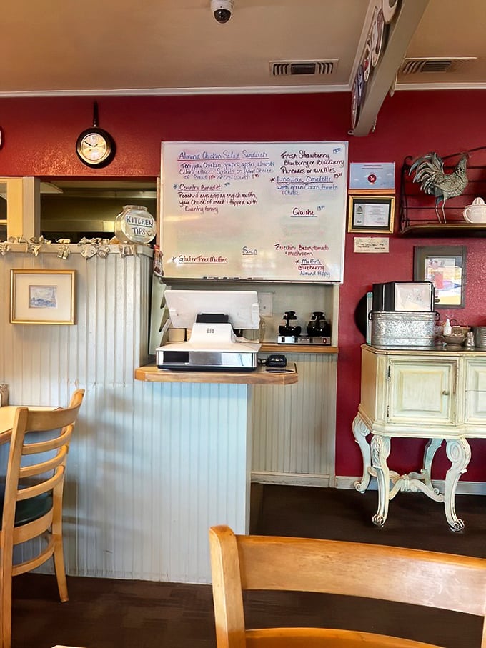 The whiteboard menu promises daily specials worth driving for. In the breakfast world, this is where dreams are written in dry-erase marker.