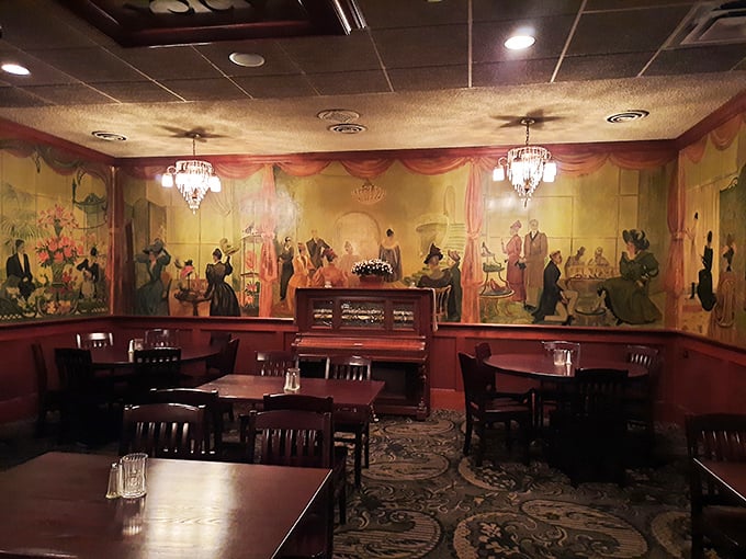 The dining room whispers of special occasions past—birthdays celebrated, proposals accepted, and deals sealed with handshakes and prime rib.