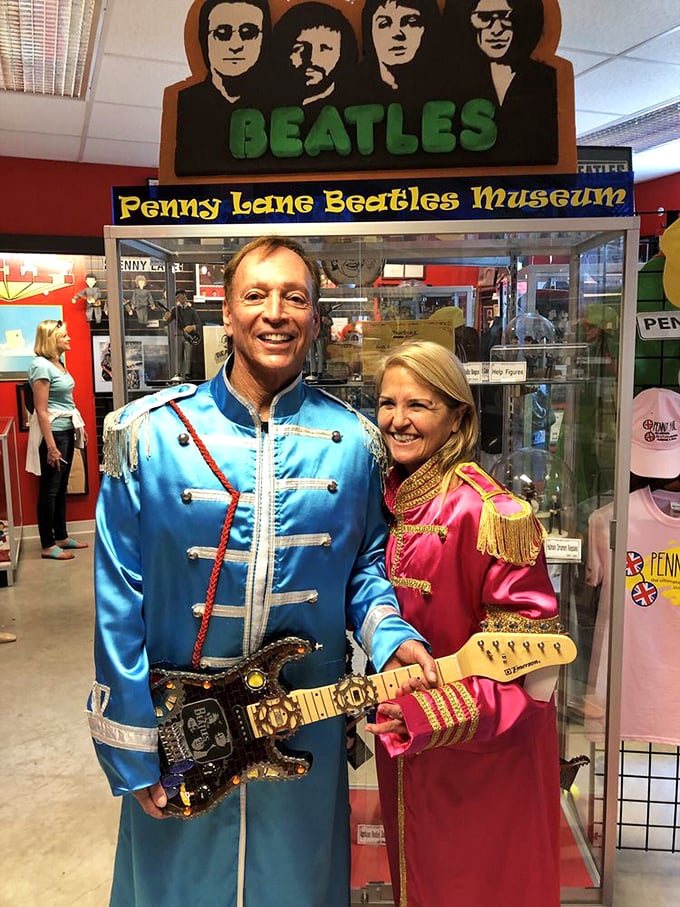 Dressed in Sgt. Pepper's style, these visitors embrace the full Beatles experience. When in Liverpool—or Dunedin—do as the Beatles would do!