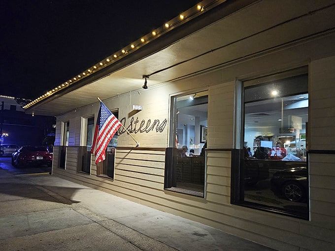 American flags and a line out the door—the universal sign of "get in this restaurant now!" O'Steen's modest exterior hides legendary shrimp.