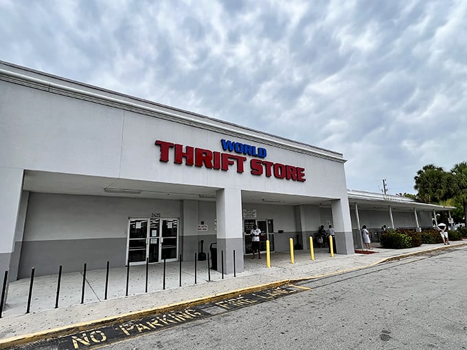World Thrift's clean storefront promises the international variety that makes each visit feel like a journey. 