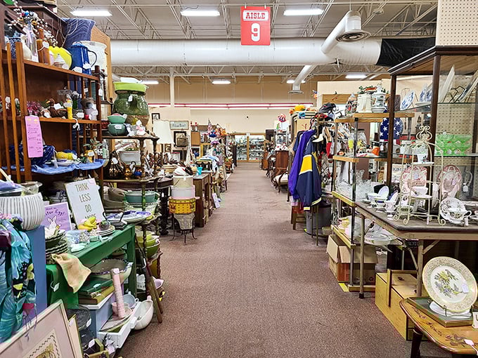 Aisles that stretch into infinity, promising that the perfect vintage salt shaker is just around the next corner.