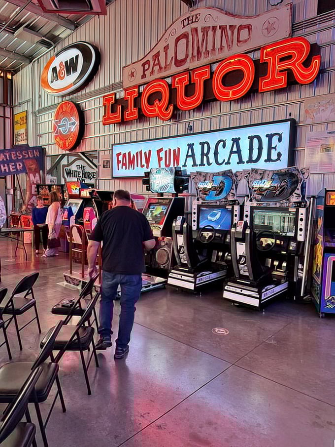 The arcade section recreates the magic of family entertainment centers that once anchored every shopping mall. 