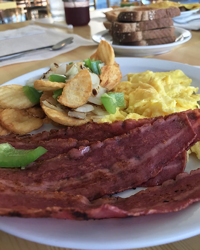 Bacon that's achieved the perfect crisp-yet-tender texture, alongside eggs that would make any chicken proud of their contribution.