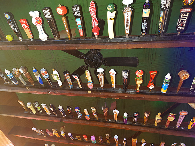The ceiling's tap handle collection rivals most museums. Each one represents thousands of pints and countless "remember when" stories. 