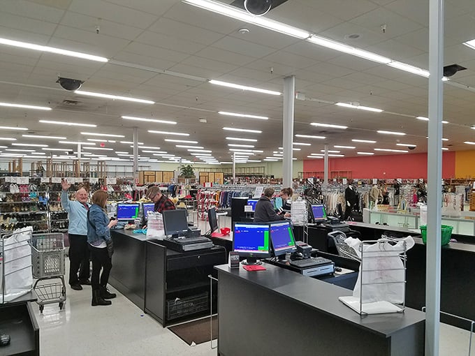 Where the magic of bargain hunting concludes with the satisfying beep of a scanner. The staff has seen everything from wedding dresses to waffle makers cross these counters.