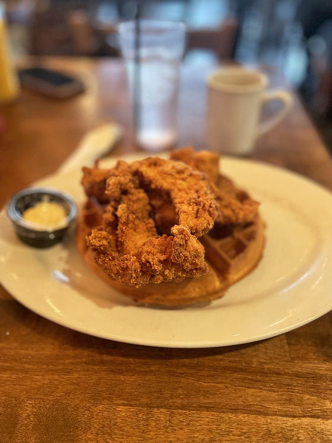 Chicken and waffles—the breakfast equivalent of a perfect marriage. Crispy meets fluffy in a union blessed by maple syrup.