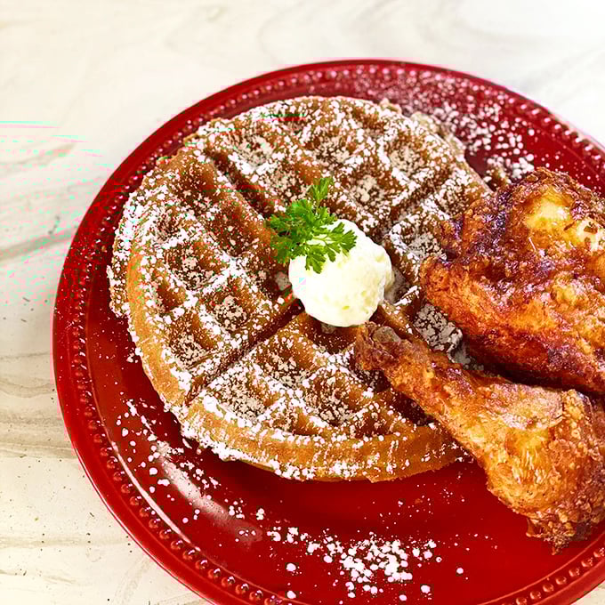 Chicken and waffles: where savory meets sweet in a relationship more perfect than most Hollywood marriages.