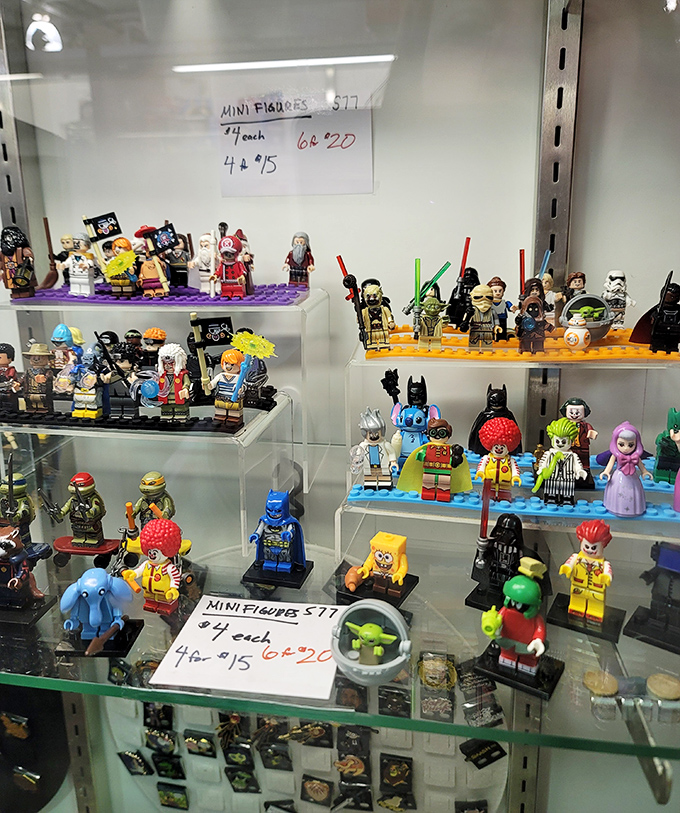 Tiny plastic figures with enormous collecting potential – each shelf a miniature museum of pop culture obsession.