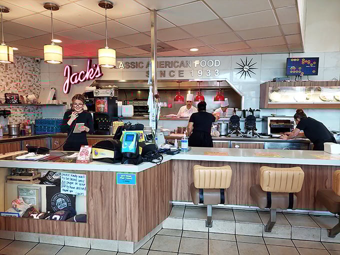 Command central for comfort food operations. From this counter, culinary happiness gets dispatched to hungry patrons all day long.