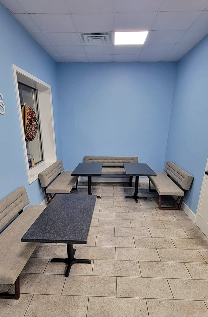 The dining area offers sanctuary—a blue-walled meditation space where the only mantra required is "mmm" followed by appreciative silence.