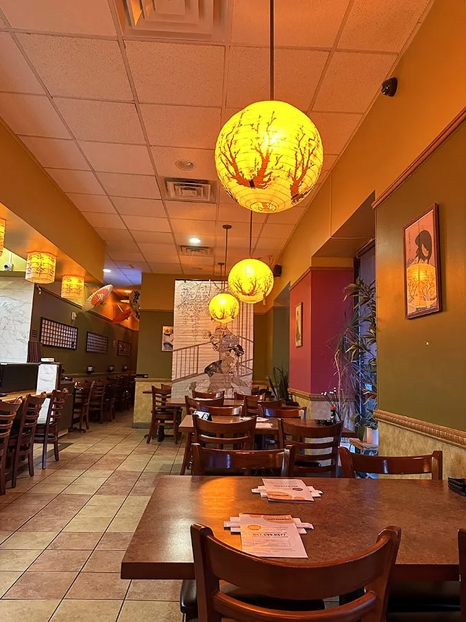 Simple wooden tables and chairs let the food be the star. Sometimes the best stages are the ones that don't compete for attention.