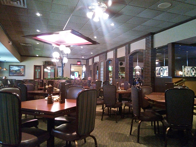 Comfortable seating, warm lighting, and enough space between tables to keep your conversation private. Dining room perfection.