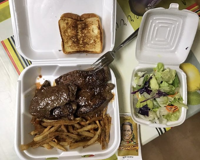 Even takeout gets the royal treatment—juicy steak, crispy fries, and fresh salad packaged with care for at-home indulgence.