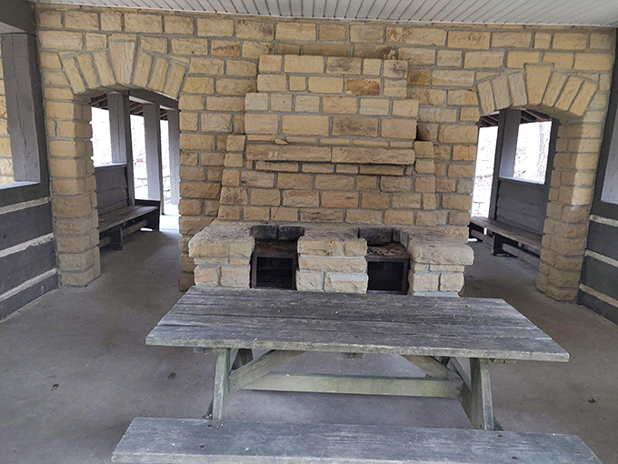 This stone fireplace has heard more family stories and witnessed more marshmallow disasters than it will ever tell.