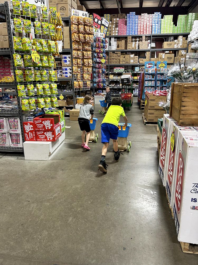 Young sugar prospectors on the hunt! These kids know they've struck gold in the candy aisles of Sweeties.