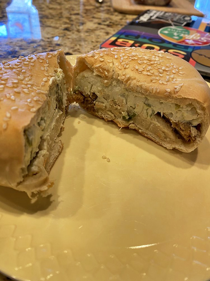 A sandwich that proves vegan food isn't just salads and sadness—it's hearty, satisfying, and worthy of its sesame-studded throne.