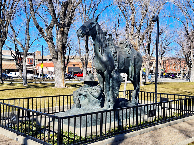 This bronze monument captures the spirit of the Old West with artistic flair and hometown pride.