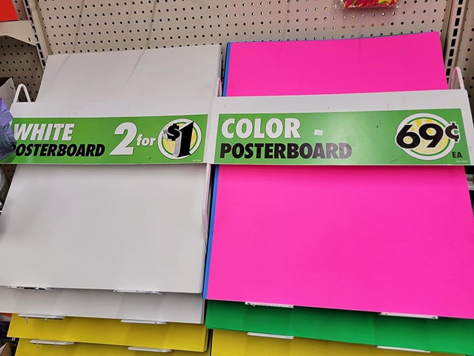 Two for a dollar white posterboard or vibrant colors for 69 cents? These are the delightful dilemmas of dollar store shopping.