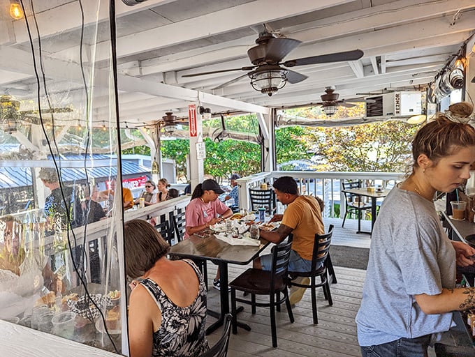 Dining al fresco adds another dimension to the experience – ceiling fans keeping things breezy while you dive into those famous biscuits.