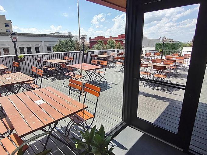 The rooftop biergarten provides a breath of fresh air and a bird's-eye view of historic Sanford—the perfect setting for an afternoon of German indulgence.