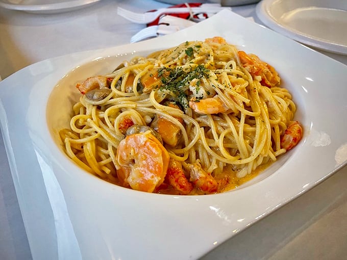 Seafood pasta that proves spaghetti was always meant to be a delivery system for perfectly cooked shrimp.