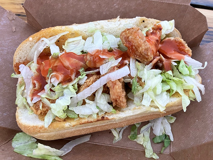 The Po' Boy that's anything but poor in flavor. Crispy, creamy, crunchy, and tangy elements unite in perfect sandwich harmony.