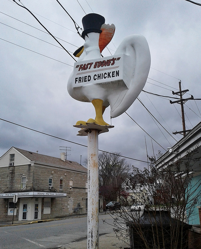 The sign that's launched a thousand road trips. That dapper chicken has witnessed decades of hungry pilgrims making the journey to fried food nirvana.