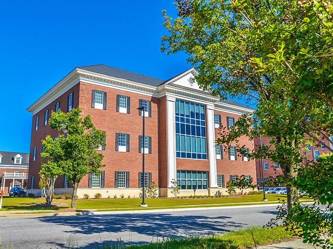 Modern office buildings maintain the architectural character of the past, housing today's businesses in yesterday's aesthetic.
