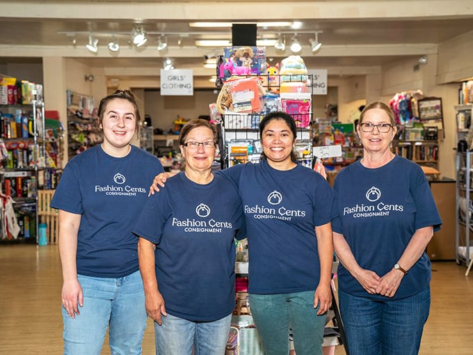 The dedicated team behind Fashion Cents sports matching shirts and genuine smiles—the unsung heroes who curate this treasure trove of second-chance style.