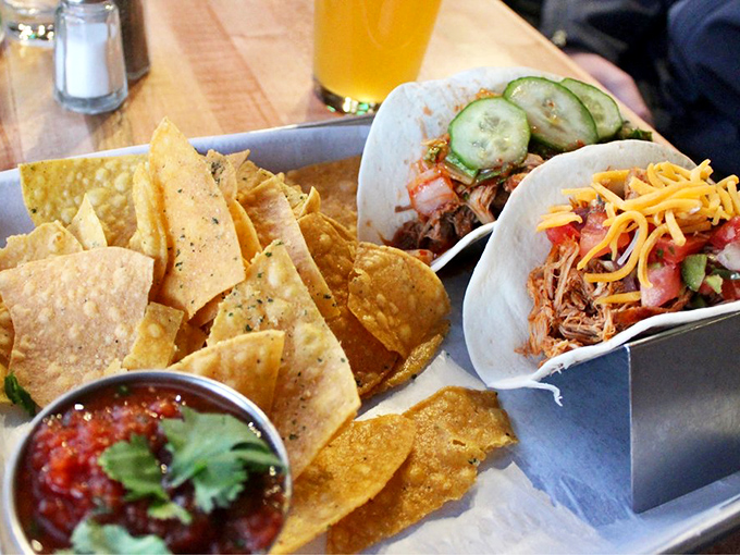 Tacos and tortilla chips arranged with the care of a small art installation—proof that handheld food can still be sophisticated. 