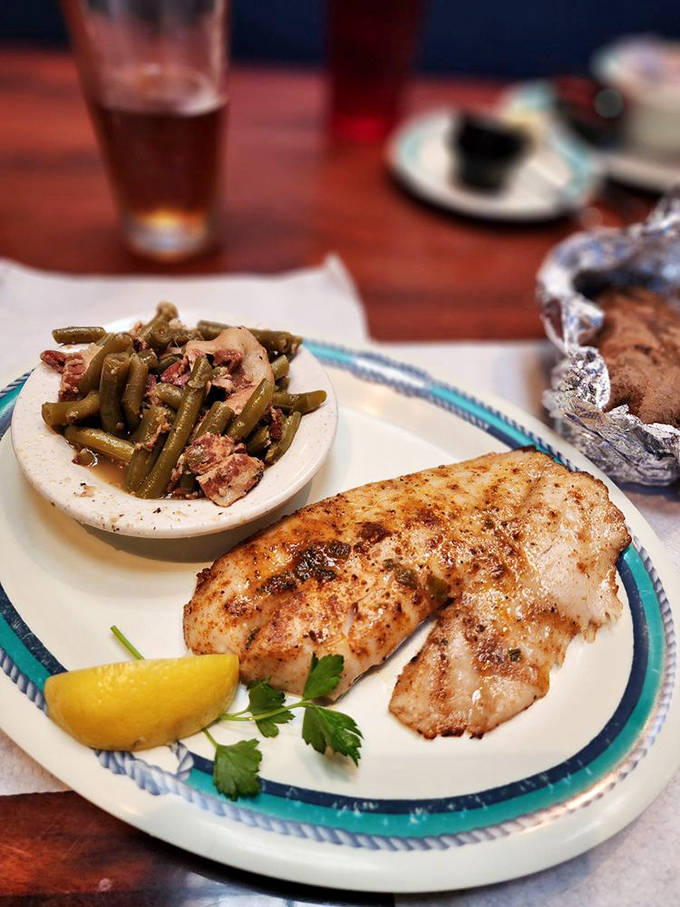This grilled fish with southern-style green beans isn't just dinner—it's Florida's coastal bounty presented with respect and skill.