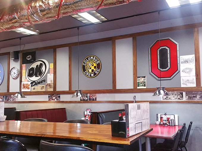 The walls tell stories of local pride with Ohio State and Crew SC logos standing guard over countless memorable meals and coffee refills.