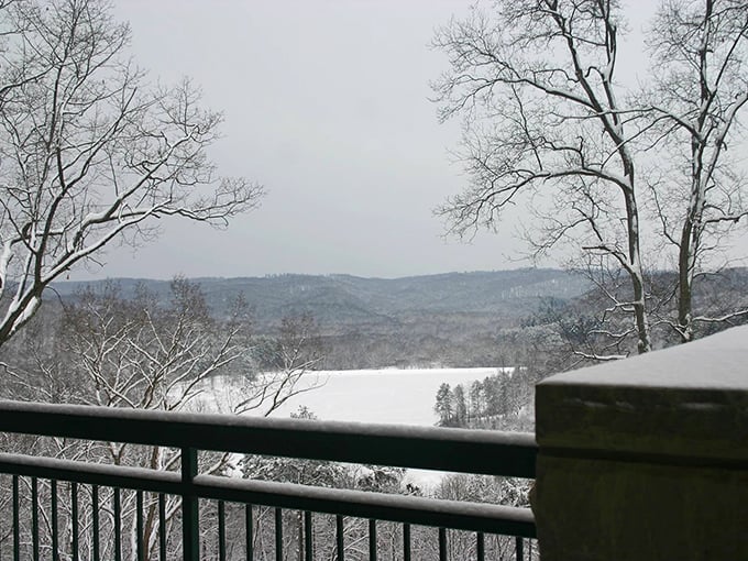 Winter transforms Lake Hope into a snow globe come to life. The frozen landscape offers a different kind of beauty—stark, serene, spectacular.