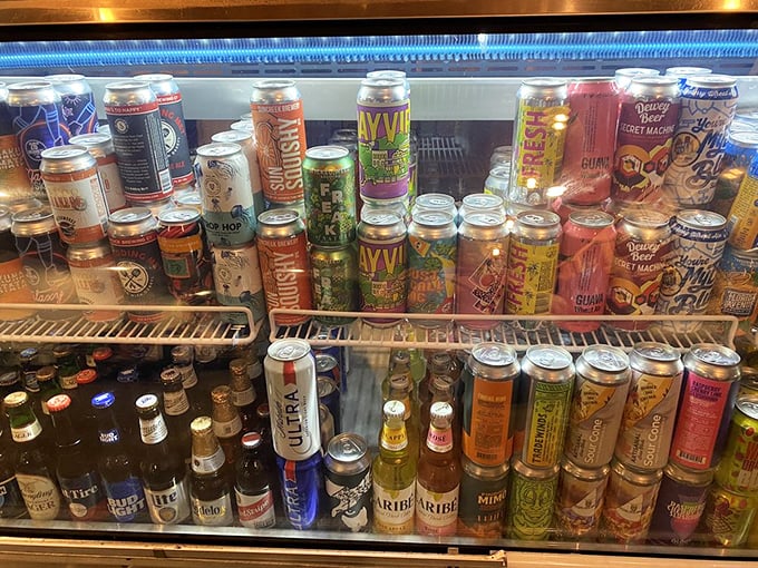 The beverage selection is curated with the same care as the meat – because great barbecue deserves equally impressive liquid companions.