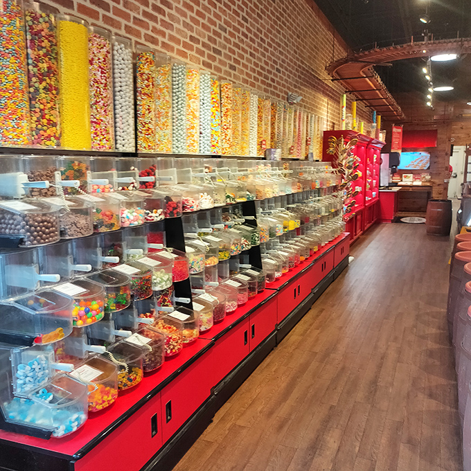 A sugar wonderland where bulk candy bins create a colorful landscape of temptation that would make Willy Wonka himself stop to take notes.