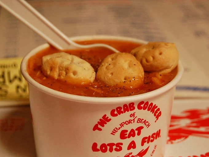 Their famous clam chowder – where plump clams and pillowy oyster crackers swim in a sea of creamy perfection. Comfort in a cup with the restaurant's cheeky motto.