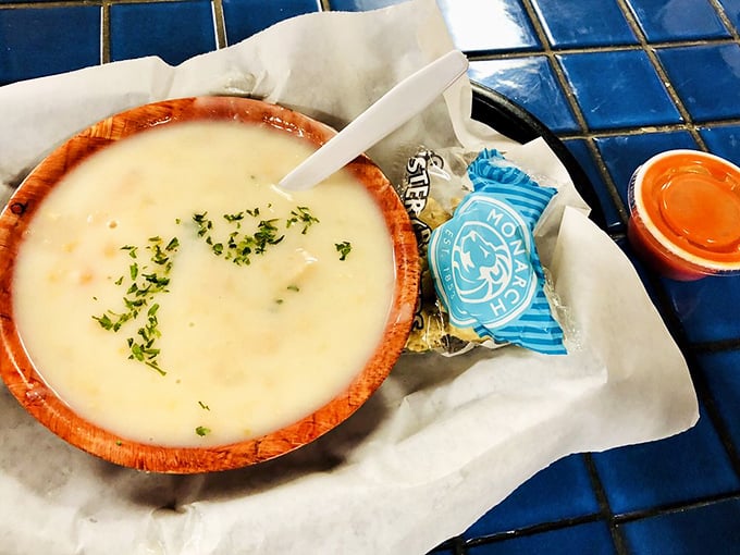 Clam chowder that could make a New Englander homesick. Creamy, hearty, and studded with tender clams – comfort in a wooden bowl.