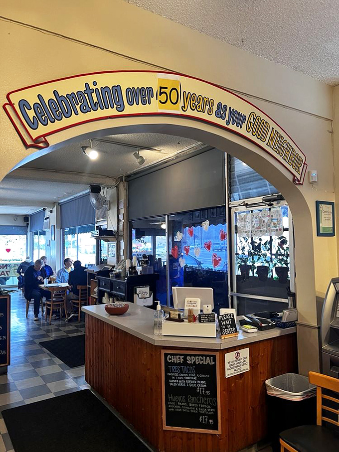 "Celebrating over 50 years as your GOOD NEIGHBOR!"—a sign that speaks volumes about why this place has outlasted countless trendy eateries.