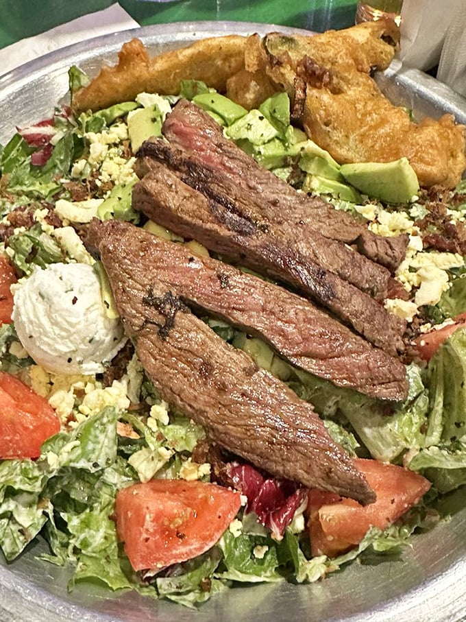 The Cowboy Cobb isn't just a salad—it's a Texas landscape on a plate. Perfectly seared steak and fresh veggies create guilt-free indulgence.