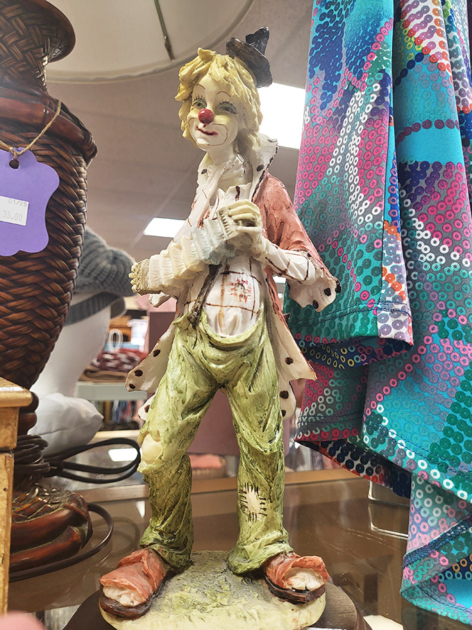 This clown figurine straddles the line between vintage collectible and "why did I turn the lights off before bed?" Definitely memorable!