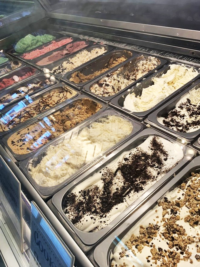 This isn't a display case; it's a gallery of frozen masterpieces where each flavor has been carefully crafted to inspire sighs of delight.