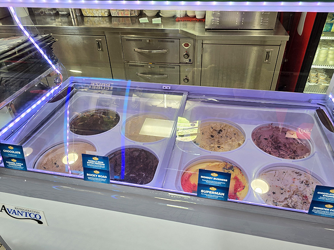 The ice cream case—a frozen treasure chest where difficult decisions must be made and diet resolutions go to die.