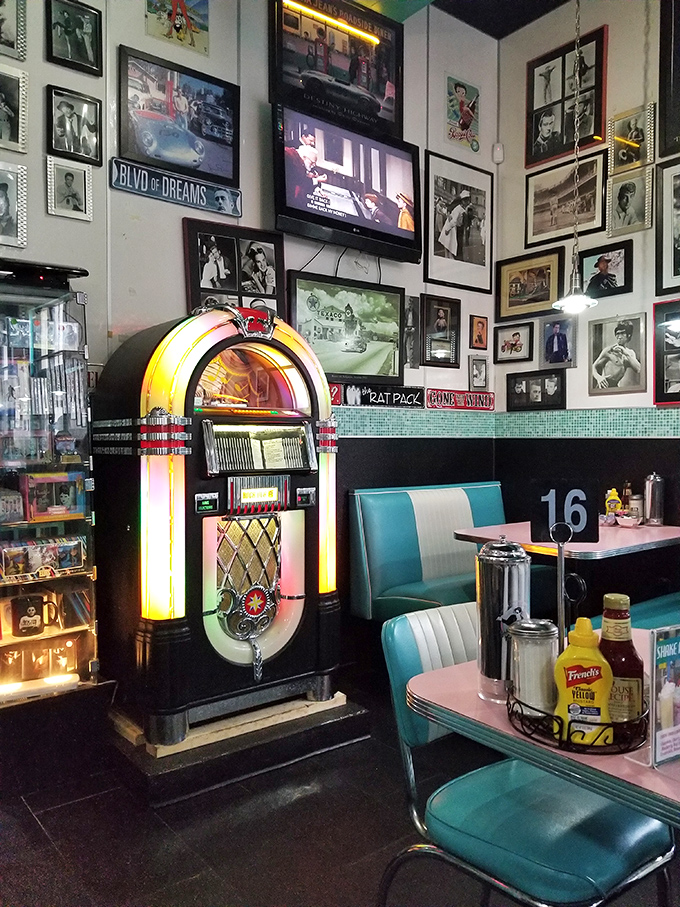That jukebox isn't just playing songs—it's dispensing memories. Every booth comes with a side of nostalgia, no charge.