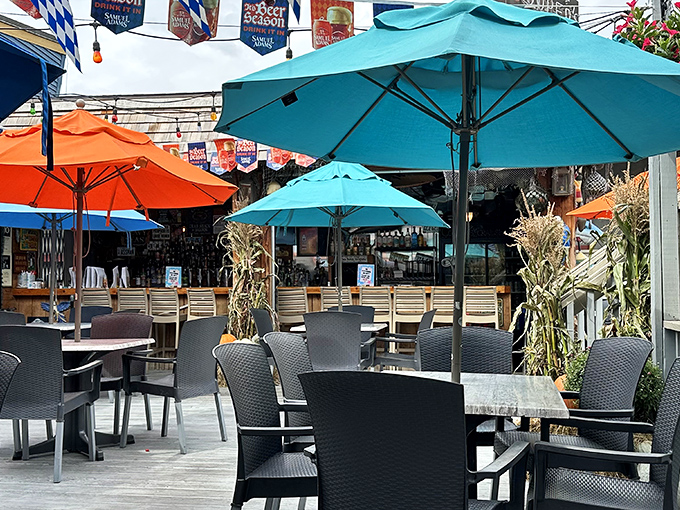 The outdoor deck offers a breath of fresh air with those same Cooper's flavors. Colorful umbrellas create an oasis for summer dining.