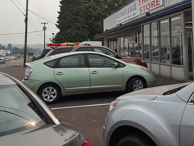 Even on overcast days, the parking lot tells the story—thrift enthusiasts know no season when the treasure-hunting urge strikes.