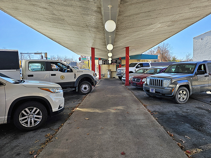 The drive-in section: where your car becomes a dining room and every parking spot tells a story.