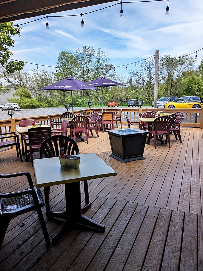 The outdoor deck – where summer evenings, string lights, and seafood create the Pennsylvania version of coastal dining magic. 
