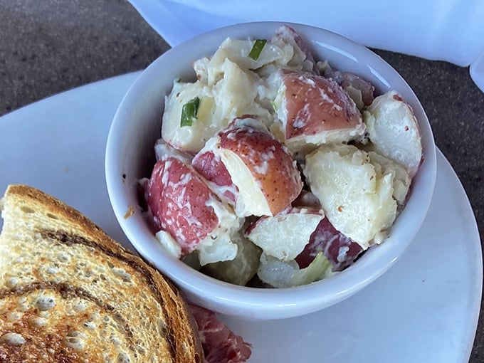 The star of the show—German potato salad that strikes the perfect balance between tangy, savory, and somehow soul-restoring.